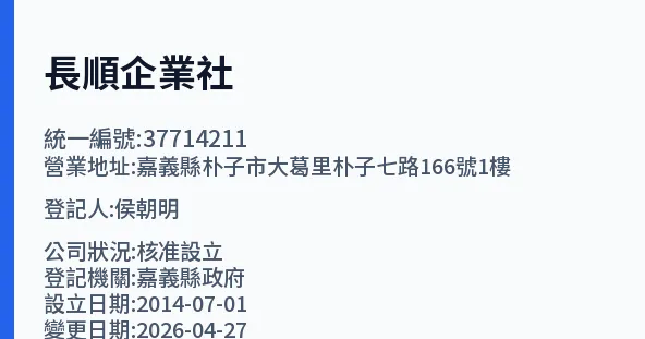 長順企業社的照片-統編 37714211(嘉義縣) 公司登記資料與營業項目詳細圖表