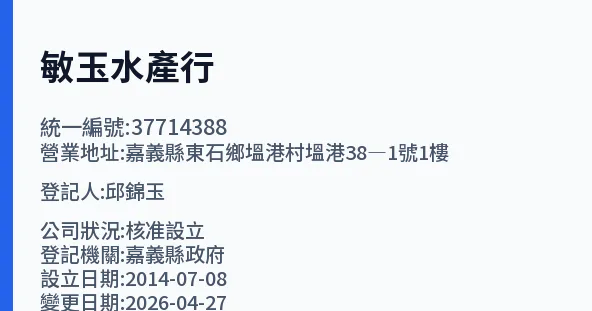 敏玉水產行的照片-統編 37714388(嘉義縣) 公司登記資料與營業項目詳細圖表