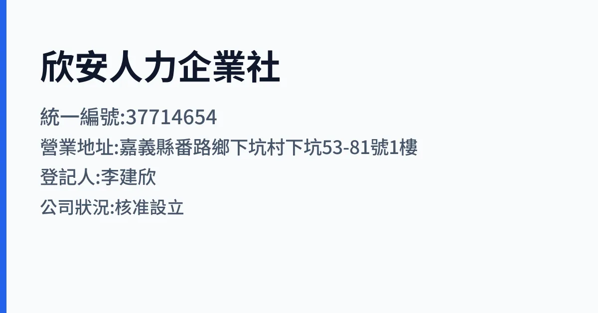 欣安人力企業社 - 統編 37714654(嘉義縣) 公司登記資料與營業項目詳細圖表