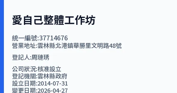 愛自己整體工作坊的照片-統編 37714676(雲林縣) 公司登記資料與營業項目詳細圖表