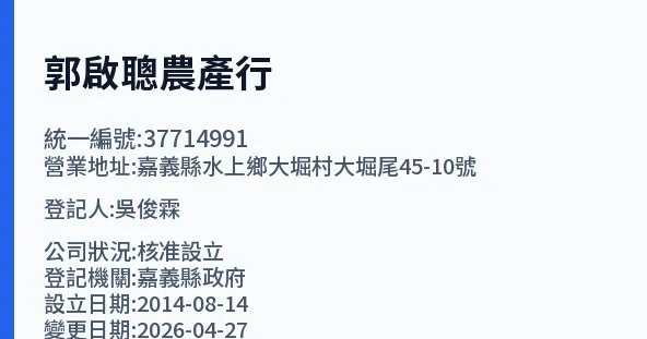 郭啟聰農產行的照片-統編 37714991(嘉義縣) 公司登記資料與營業項目詳細圖表