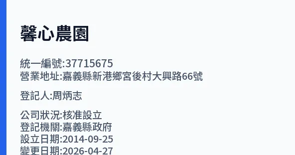 馨心農園的照片-統編 37715675(嘉義縣) 公司登記資料與營業項目詳細圖表