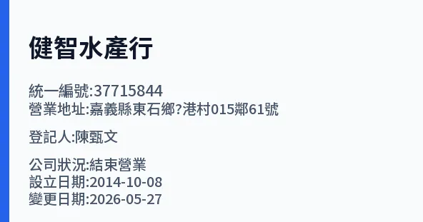 健智水產行的照片-統編 37715844(嘉義縣) 公司登記資料與營業項目詳細圖表