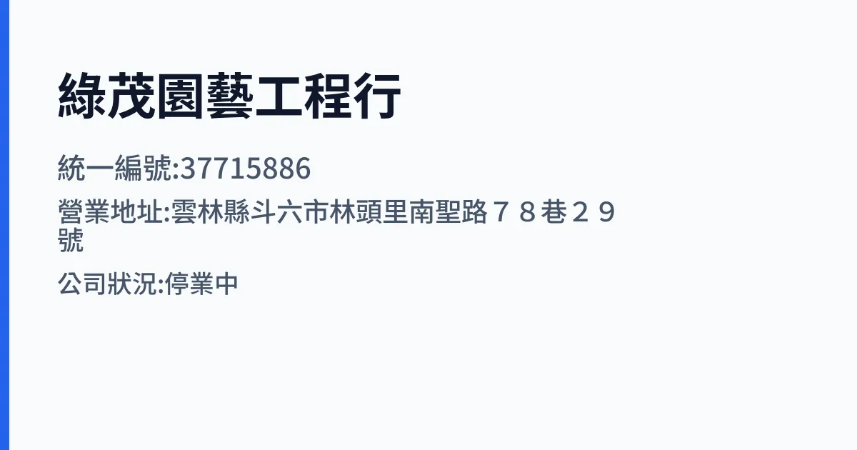 綠茂園藝工程行 - 統編 37715886(雲林縣) 公司登記資料與營業項目詳細圖表