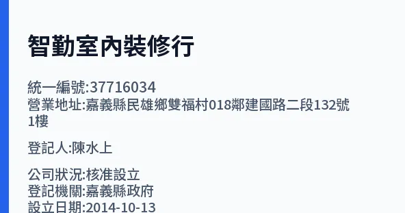 智勤室內裝修行的照片-統編 37716034(嘉義縣) 公司登記資料與營業項目詳細圖表