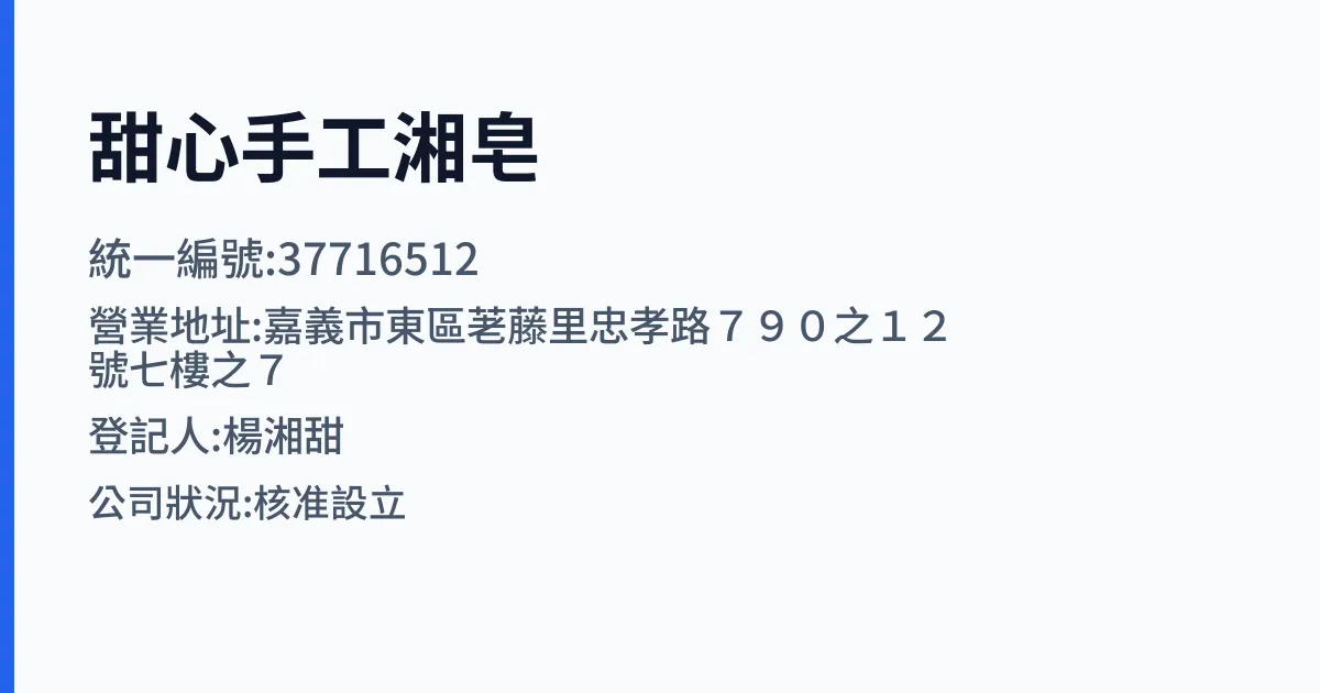 甜心手工湘皂 - 統編 37716512(嘉義市) 公司登記資料與營業項目詳細圖表