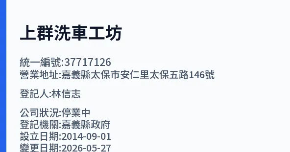 上群洗車工坊的照片-統編 37717126(嘉義縣) 公司登記資料與營業項目詳細圖表