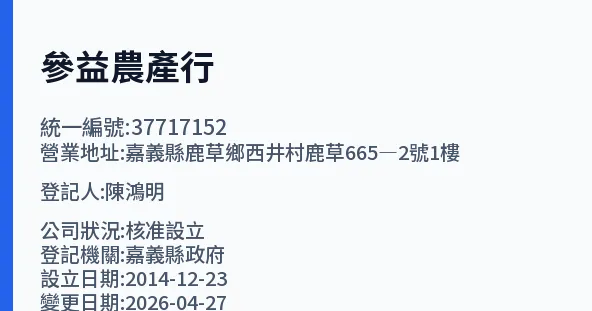 參益農產行的照片-統編 37717152(嘉義縣) 公司登記資料與營業項目詳細圖表