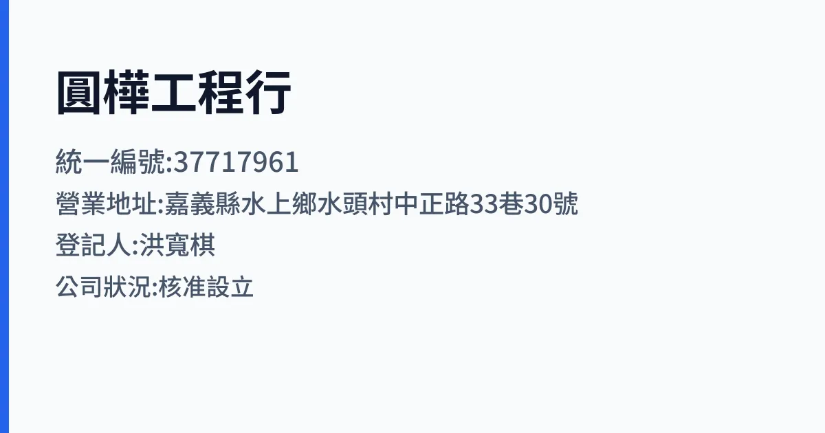圓樺工程行 - 統編 37717961(嘉義縣) 公司登記資料與營業項目詳細圖表