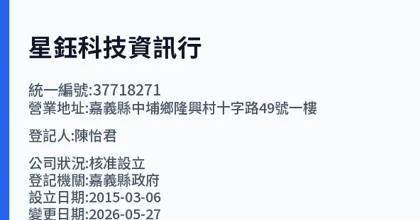 星鈺科技資訊行的照片-統編 37718271(嘉義縣) 公司登記資料與營業項目詳細圖表