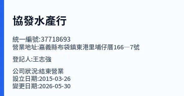 協發水產行的照片-統編 37718693(嘉義縣) 公司登記資料與營業項目詳細圖表
