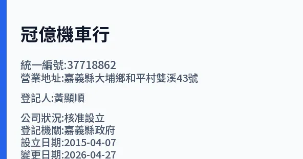 冠億機車行的照片-統編 37718862(嘉義縣) 公司登記資料與營業項目詳細圖表