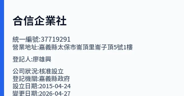 合信企業社的照片-統編 37719291(嘉義縣) 公司登記資料與營業項目詳細圖表