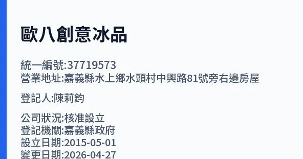 歐八創意冰品的照片-統編 37719573(嘉義縣) 公司登記資料與營業項目詳細圖表