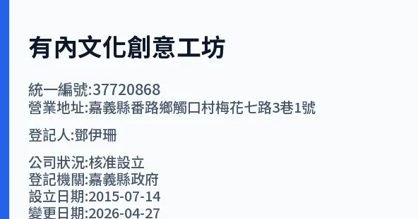 有內文化創意工坊的照片-統編 37720868(嘉義縣) 公司登記資料與營業項目詳細圖表