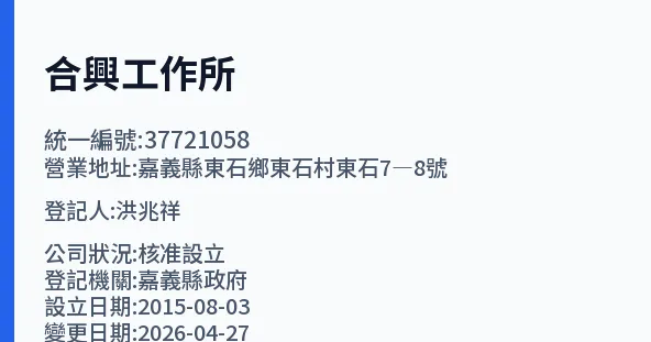 合興工作所的照片-統編 37721058(嘉義縣) 公司登記資料與營業項目詳細圖表