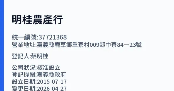 明桂農產行的照片-統編 37721368(嘉義縣) 公司登記資料與營業項目詳細圖表