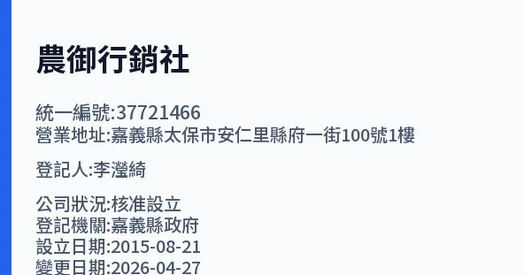 農御行銷社的照片-統編 37721466(嘉義縣) 公司登記資料與營業項目詳細圖表