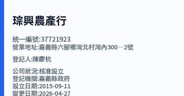 琮興農產行的照片-統編 37721923(嘉義縣) 公司登記資料與營業項目詳細圖表
