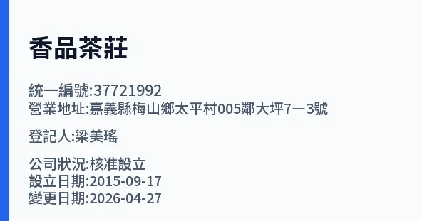 香品茶莊的照片-統編 37721992(嘉義縣) 公司登記資料與營業項目詳細圖表