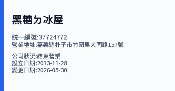 黑糖ㄉ冰屋的照片-統編 37724772(嘉義縣) 公司登記資料與營業項目詳細圖表