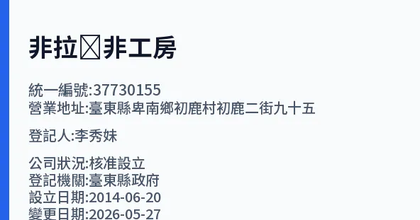 非拉鐡非工房的照片-統編 37730155(臺東縣) 公司登記資料與營業項目詳細圖表