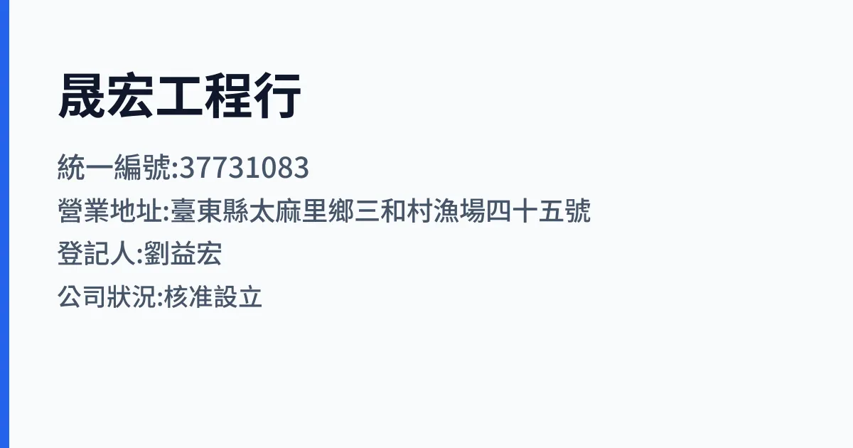 晟宏工程行 - 統編 37731083（臺東縣） 公司登記資料與營業項目詳細圖表