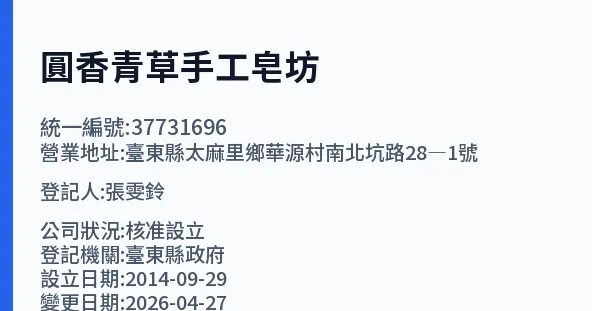 圓香青草手工皂坊的照片-統編 37731696(臺東縣) 公司登記資料與營業項目詳細圖表