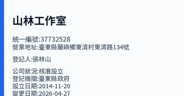 山林工作室的照片-統編 37732528(臺東縣) 公司登記資料與營業項目詳細圖表