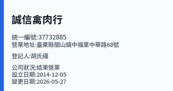 誠信禽肉行的照片-統編 37732885(臺東縣) 公司登記資料與營業項目詳細圖表