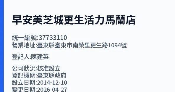早安美芝城更生活力馬蘭店的照片-統編 37733110(臺東縣) 公司登記資料與營業項目詳細圖表