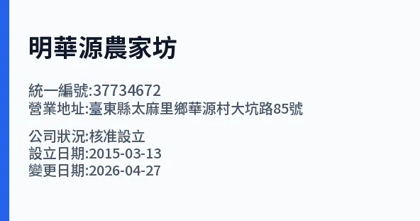 明華源農家坊的照片-統編 37734672(臺東縣) 公司登記資料與營業項目詳細圖表