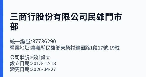 三商行股份有限公司民雄門市部的照片-統編 37736290(嘉義縣) 公司登記資料與營業項目詳細圖表