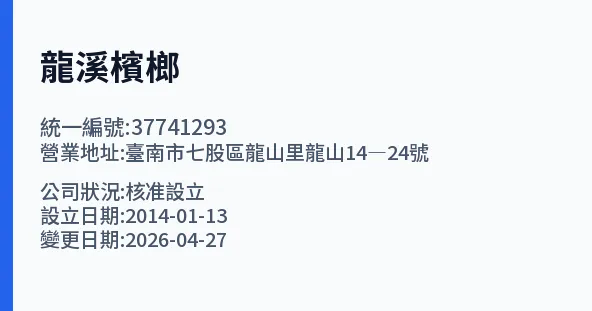 龍溪檳榔的照片-統編 37741293(臺南市) 公司登記資料與營業項目詳細圖表