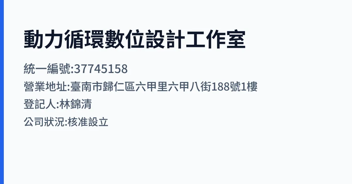 動力循環數位設計工作室 - 統編 37745158（臺南市） 公司登記資料與營業項目詳細圖表