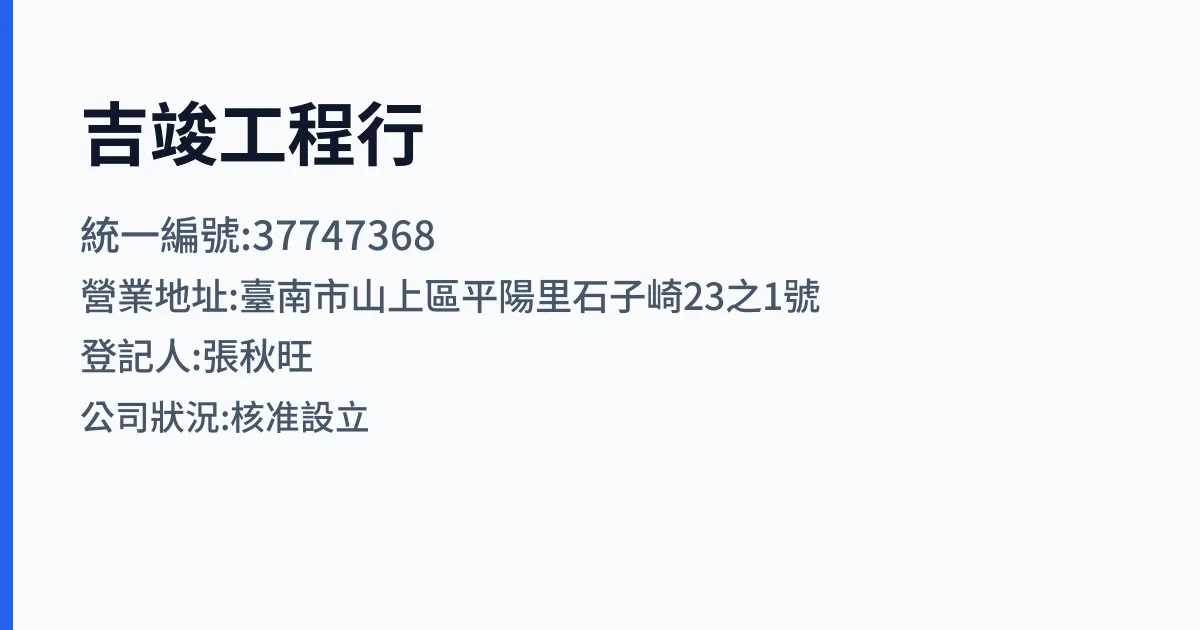 吉竣工程行 - 統編 37747368（臺南市） 公司登記資料與營業項目詳細圖表