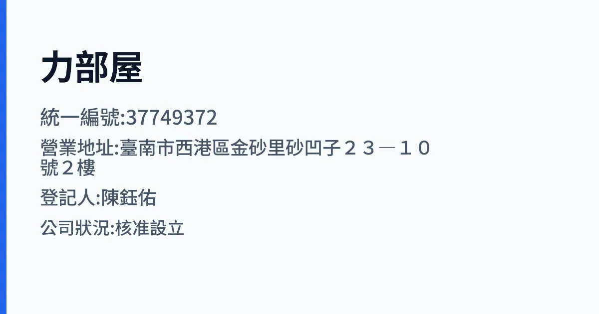 力部屋 - 統編 37749372(臺南市) 公司登記資料與營業項目詳細圖表