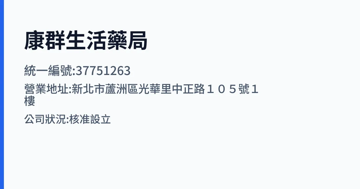 康群生活藥局 - 統編 37751263(新北市) 公司登記資料與營業項目詳細圖表