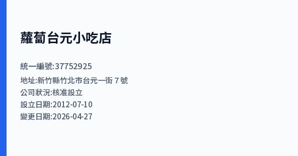 蘿蔔台元小吃店的照片-統編 37752925(新竹縣) 公司登記資料與營業項目詳細圖表