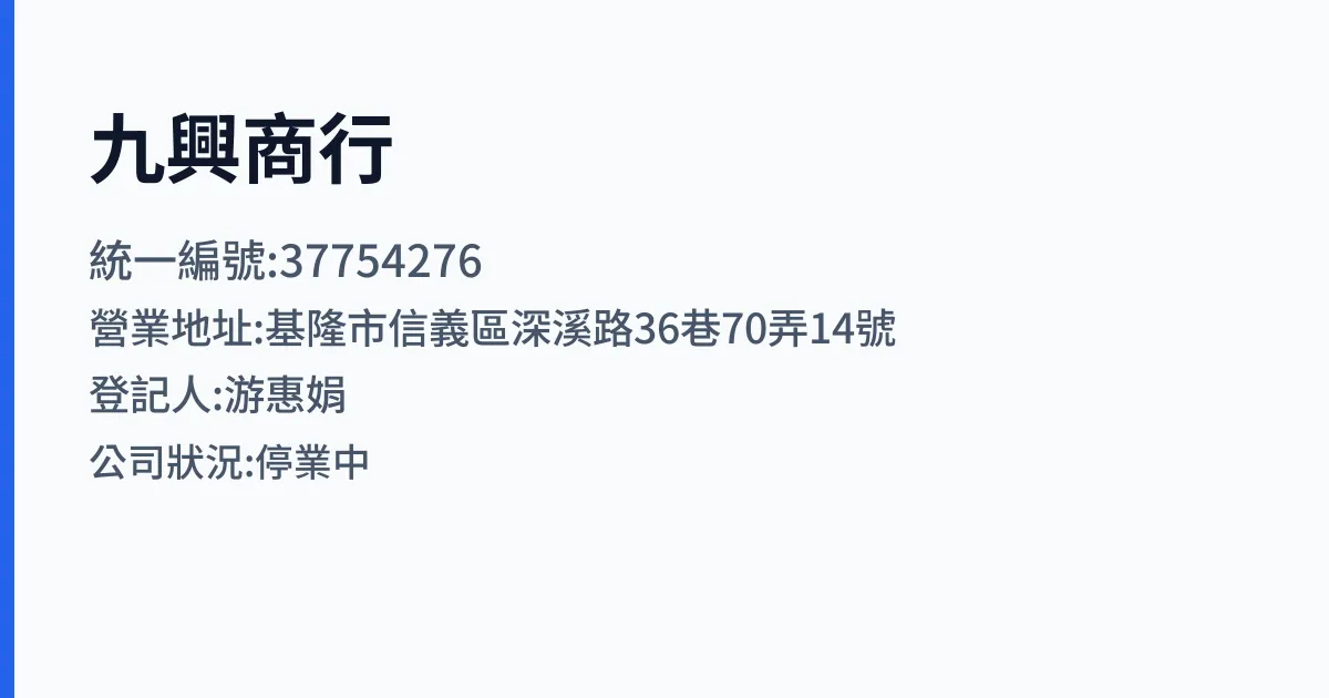 九興商行 - 統編 37754276(基隆市) 公司登記資料與營業項目詳細圖表