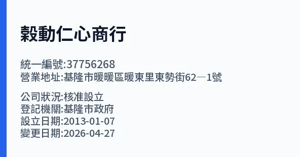 榖動仁心商行的照片-統編 37756268(基隆市) 公司登記資料與營業項目詳細圖表