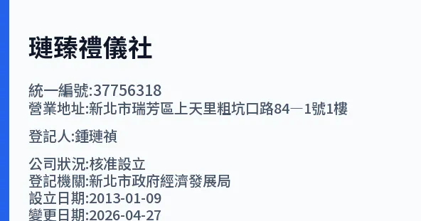 璉臻禮儀社的照片-統編 37756318(新北市) 公司登記資料與營業項目詳細圖表