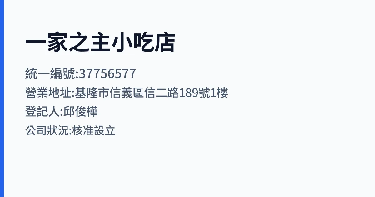 一家之主小吃店 - 統編 37756577(基隆市) 公司登記資料與營業項目詳細圖表