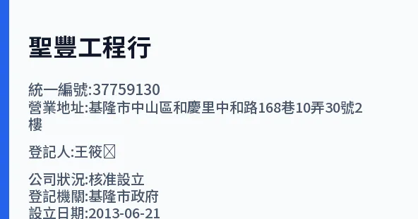 聖豐工程行的照片-統編 37759130(基隆市) 公司登記資料與營業項目詳細圖表