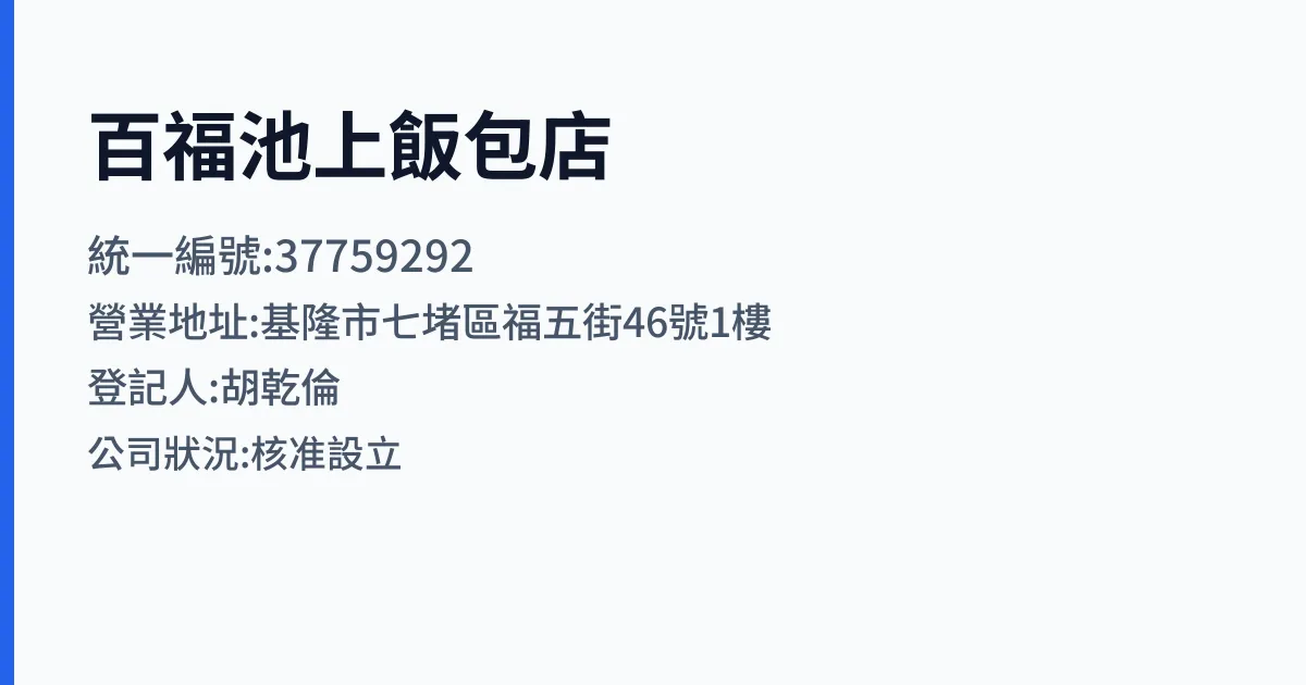 百福池上飯包店 - 統編 37759292(基隆市) 公司登記資料與營業項目詳細圖表