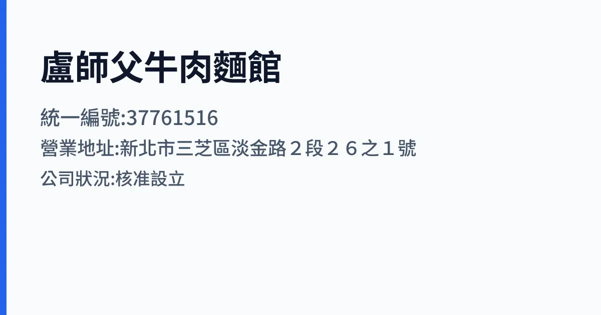 盧師父牛肉麵館 - 統編 37761516(新北市) 公司登記資料與營業項目詳細圖表