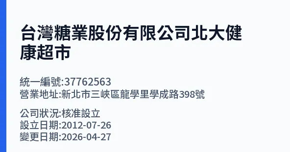 台灣糖業股份有限公司北大健康超市的照片-統編 37762563(新北市) 公司登記資料與營業項目詳細圖表