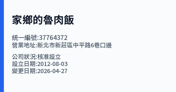家鄉的魯肉飯的照片-統編 37764372(新北市) 公司登記資料與營業項目詳細圖表