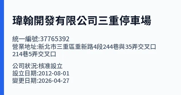 瑋翰開發有限公司三重停車場的照片-統編 37765392(新北市) 公司登記資料與營業項目詳細圖表