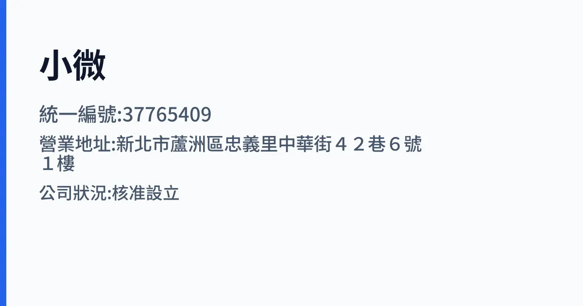 小微 - 統編 37765409(新北市) 公司登記資料與營業項目詳細圖表
